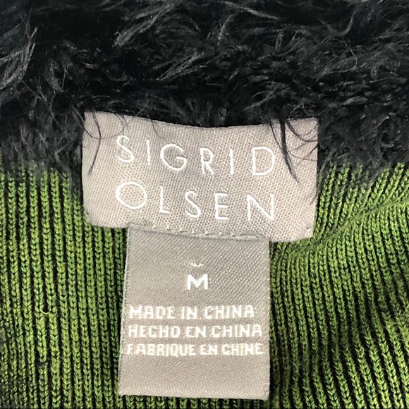 Sigrid Olsen | Sweaters | Sigrid Olsen Fuzzy Green Zip Up Knit Cardigan ...